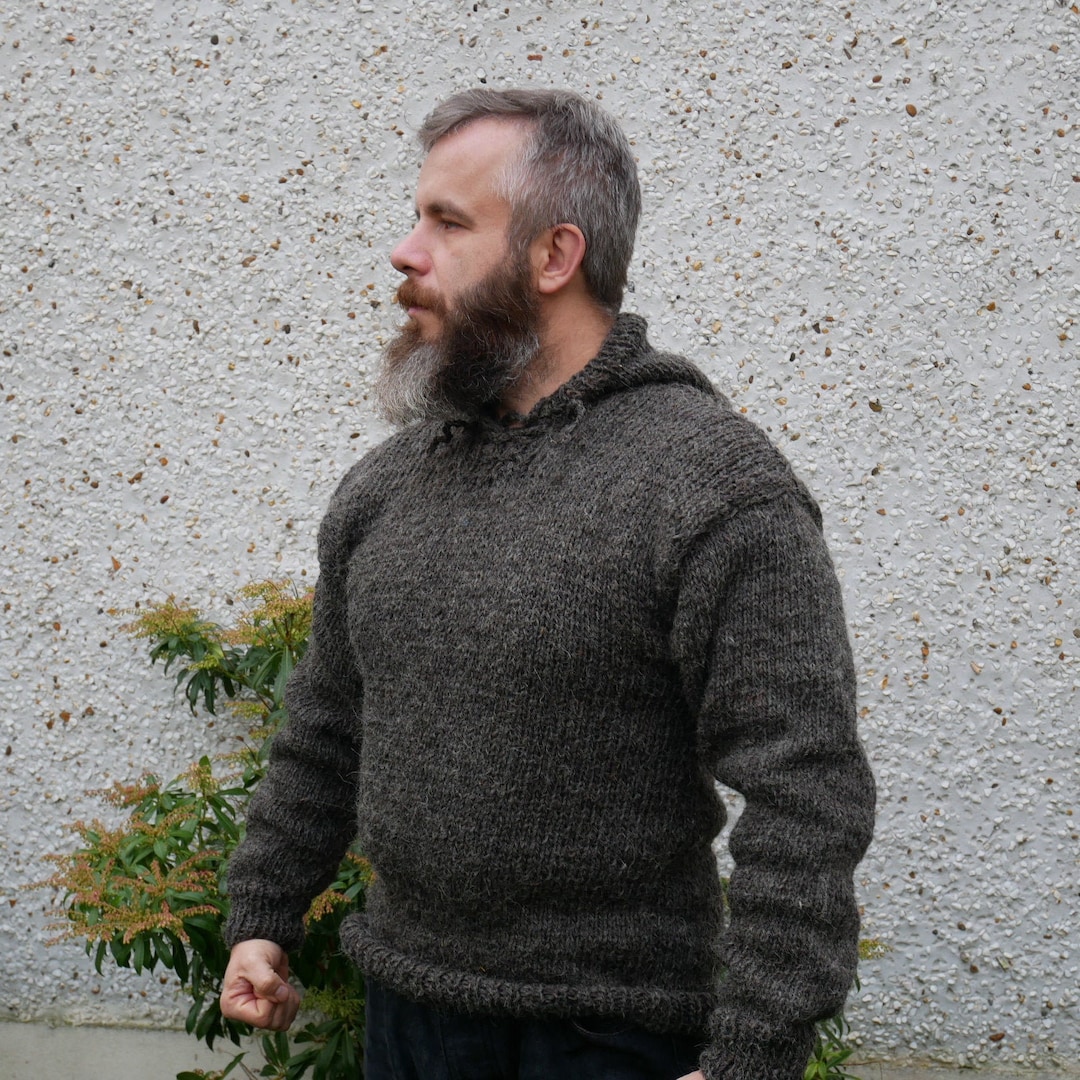 Authentic Irish Fisherman Sweater-hooded-ribbed Pattern-gray-100% Raw ...