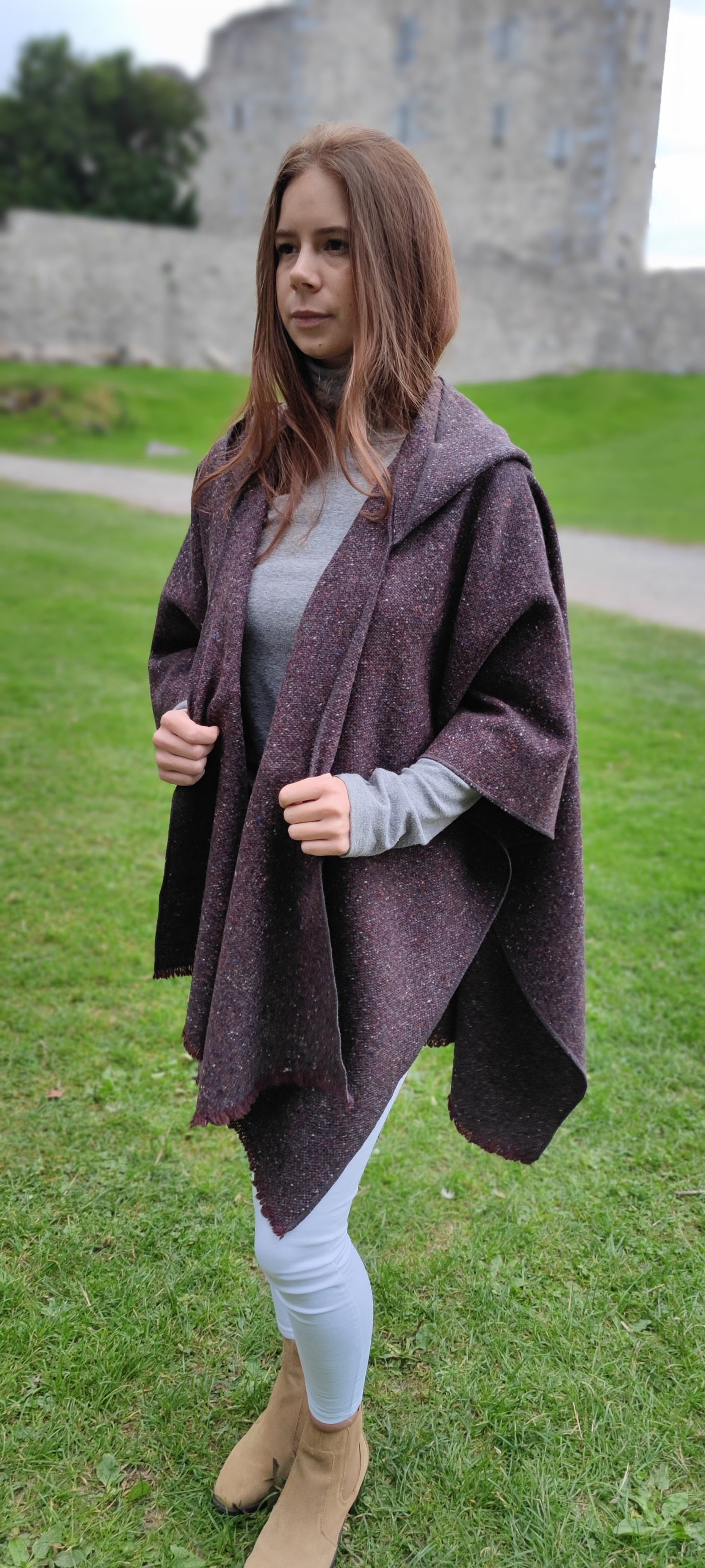 Irish Donegal Tweed Wool Hooded Ruana, Cape, Rectangle Cloak ...