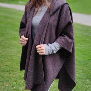 Irish Donegal Tweed Wool Hooded Ruana, Cape, Rectangle Cloak ...