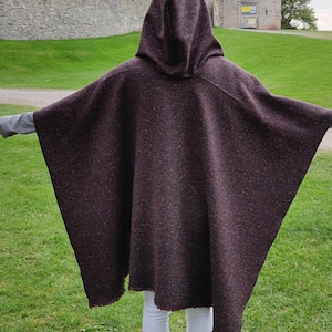Irish Donegal Tweed Wool Hooded Ruana, Cape, Rectangle Cloak ...