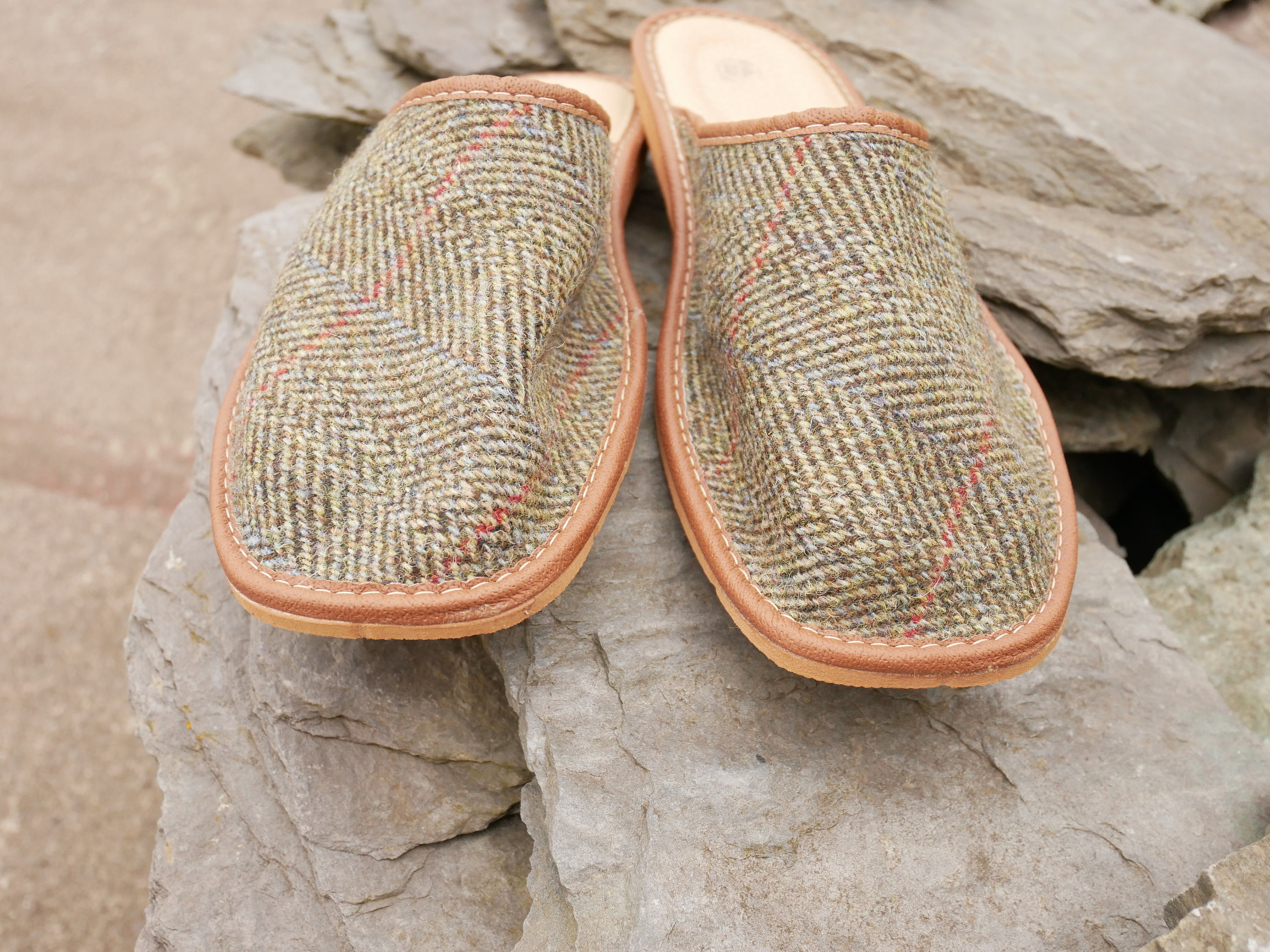 Irish Tweed & Leather slippers -FREE SHIPPING- with durable sole-green ...