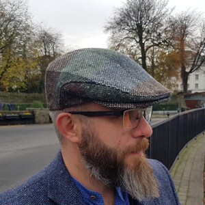 Traditional Irish Donegal Tweed Flat Cap - Green Brown Block Check - 100% Wool - Padded With ...