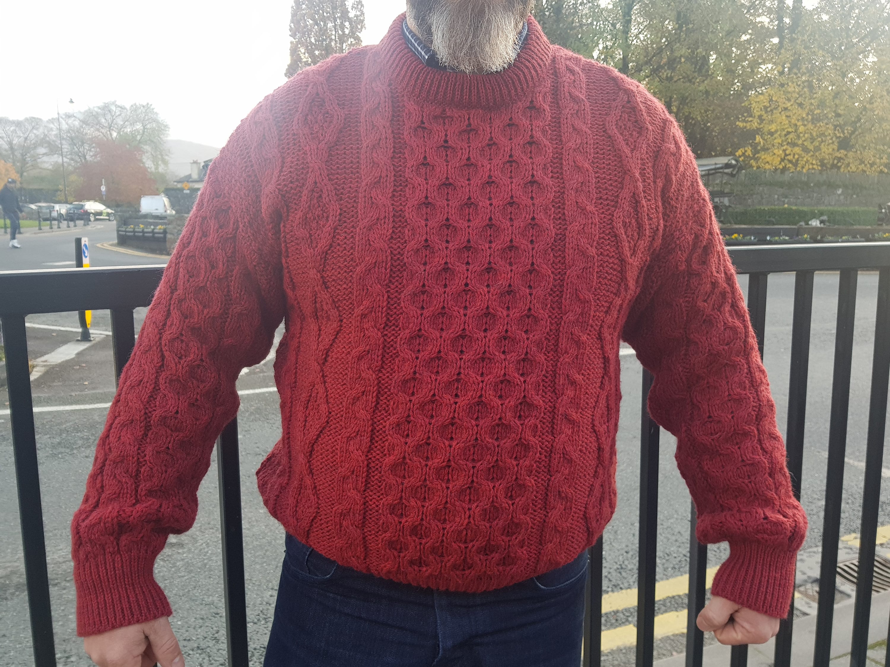 Traditional Aran Sweater - 100% pure new wool - red - chunky&heavy ...