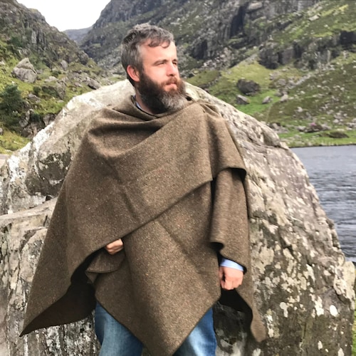 Irish Donegal Tweed Wool Ruana Cape Green With Yellow - Etsy