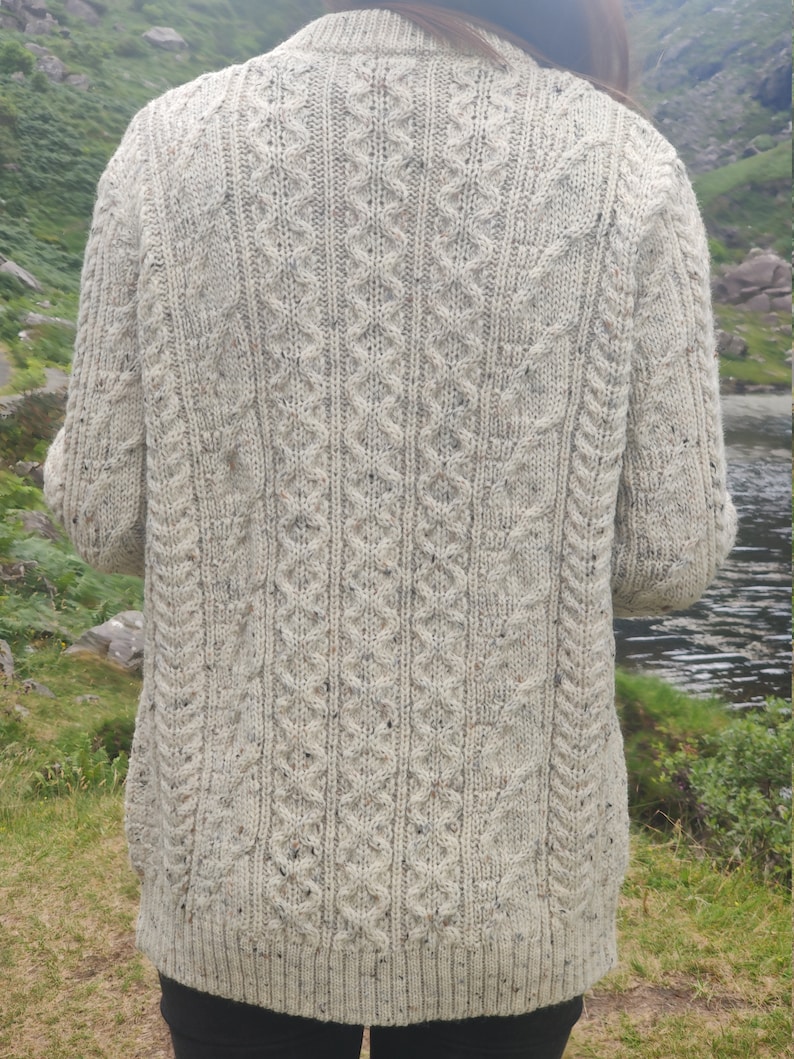 Irish Aran Wool Cardigan Lumber Jacket Cream Nep / With - Etsy