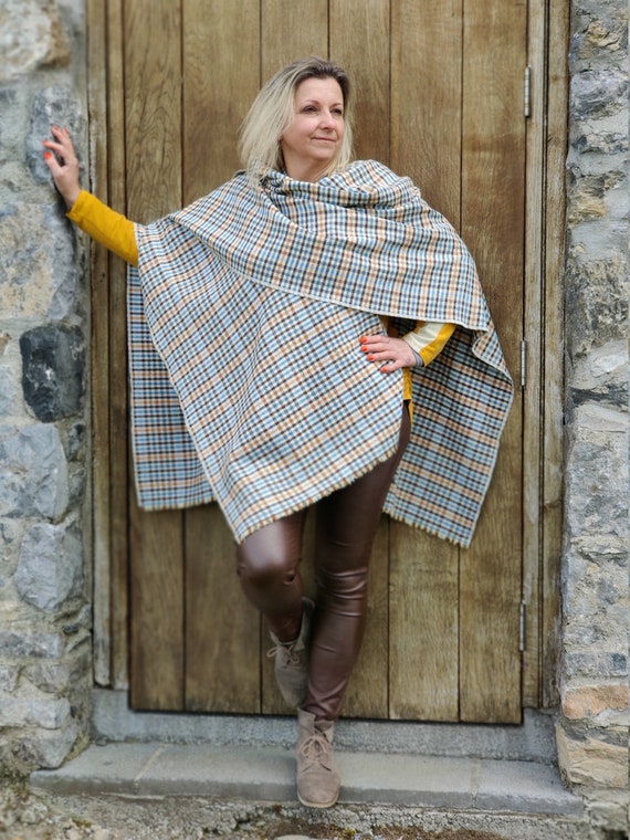 Burette Silk Summer/spring Ruana Wrap Cream Teal Brown White - Etsy