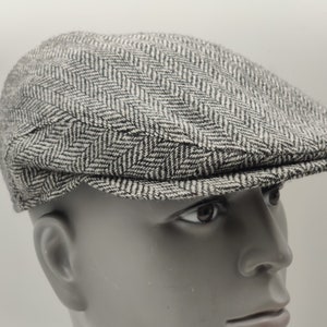 Irish Tweed Flat Cap - Black & White Herringbone - 100% Pure New Wool ...