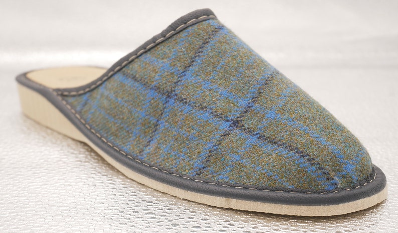 Womens Irish Tweed & Leather Slippers Green/blue/black | Etsy