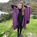 Irish Donegal Tweed Hooded Ruana, Wrap, Cape, Cloak, Robe - Purple Wine ...
