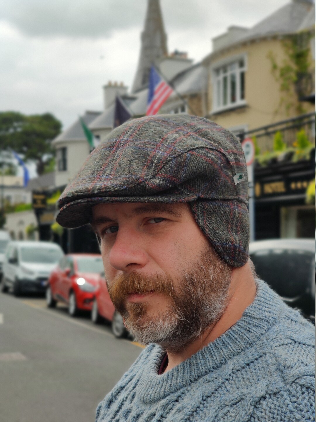Traditional Irish Tweed Flat Cap - Green Red Blue Tartan / Plaid ...