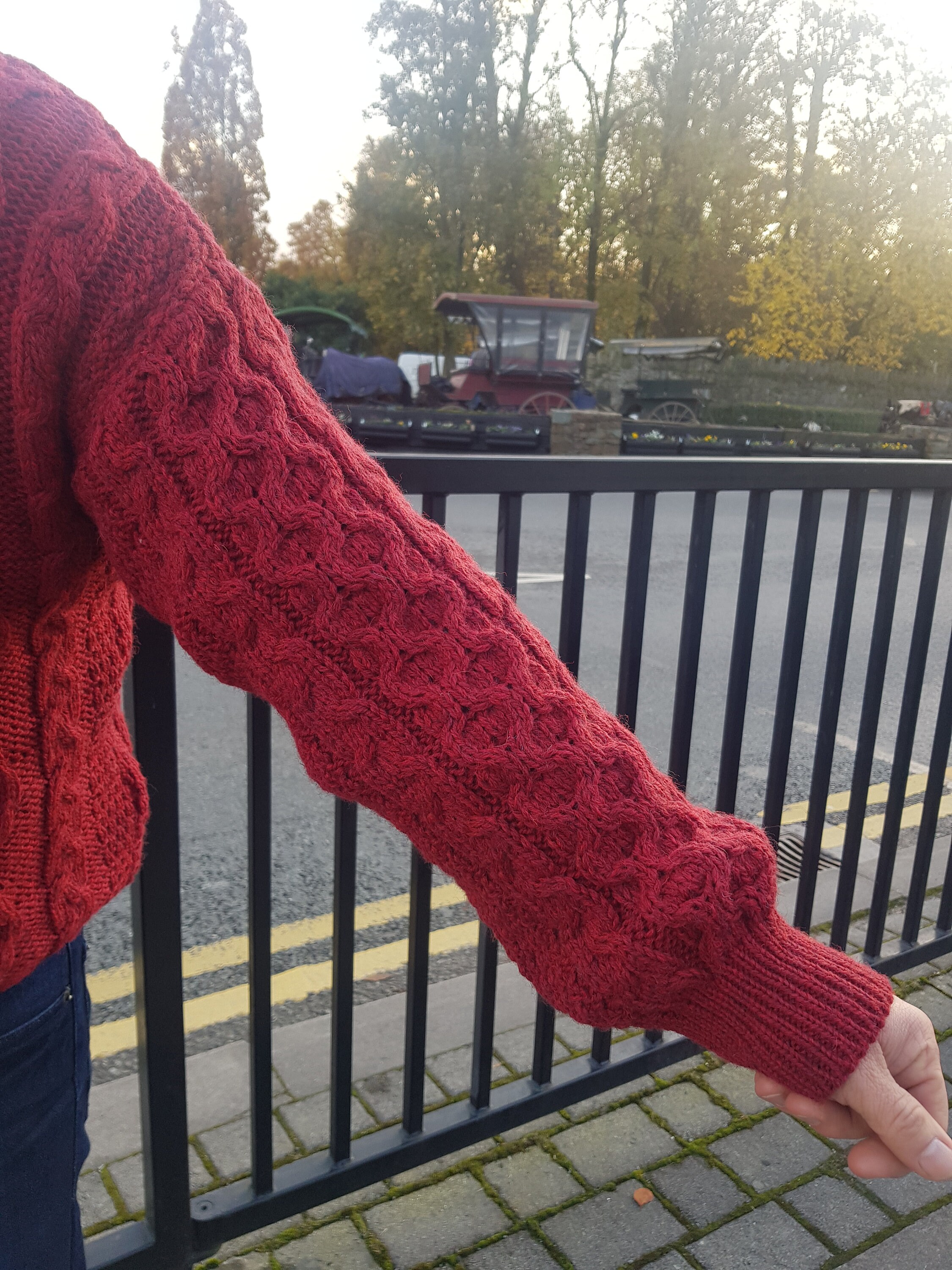 Traditional Aran Sweater - 100% pure new wool - red - chunky&heavy ...