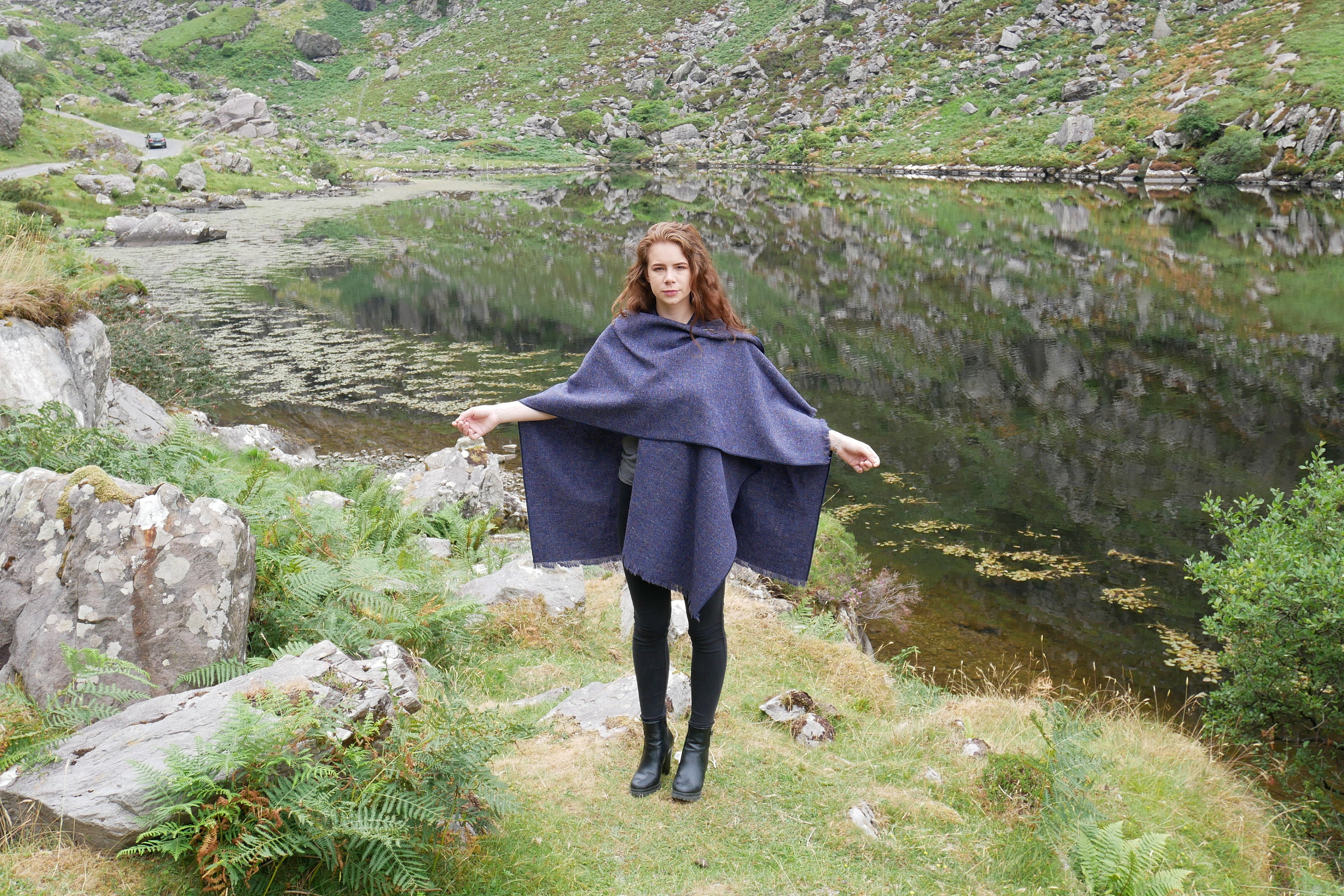 Irish tweed wool ruana, , arisaid - purple blue - 100% wool - ready for ...