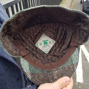 Traditional Irish Donegal Tweed Flat Cap - Green Brown Block Check - 100% Wool - Padded With ...