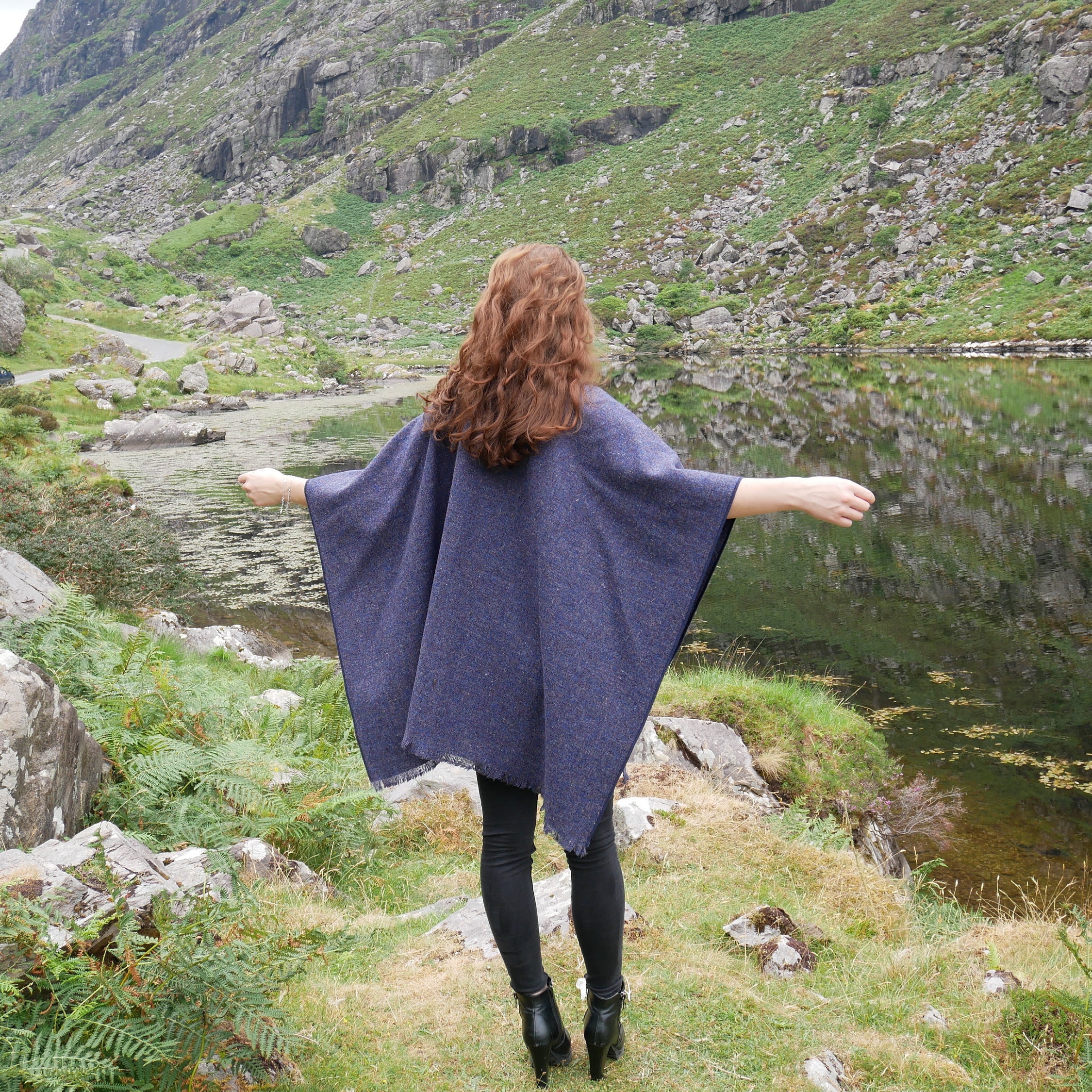 Irish tweed wool ruana, , arisaid - purple blue - 100% wool - ready for ...