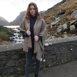 Irish Donegal Tweed Ruana, Wrap, Cape, - Brown/beige Herringbone With ...