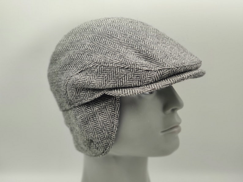 Irish Tweed Flat Cap - Black & White Herringbone - 100% Pure New Wool ...