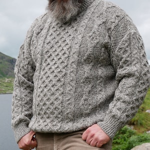 Traditional Aran Sweater - 100% Pure New Wool - Oatmeal - Chunky&heavy ...
