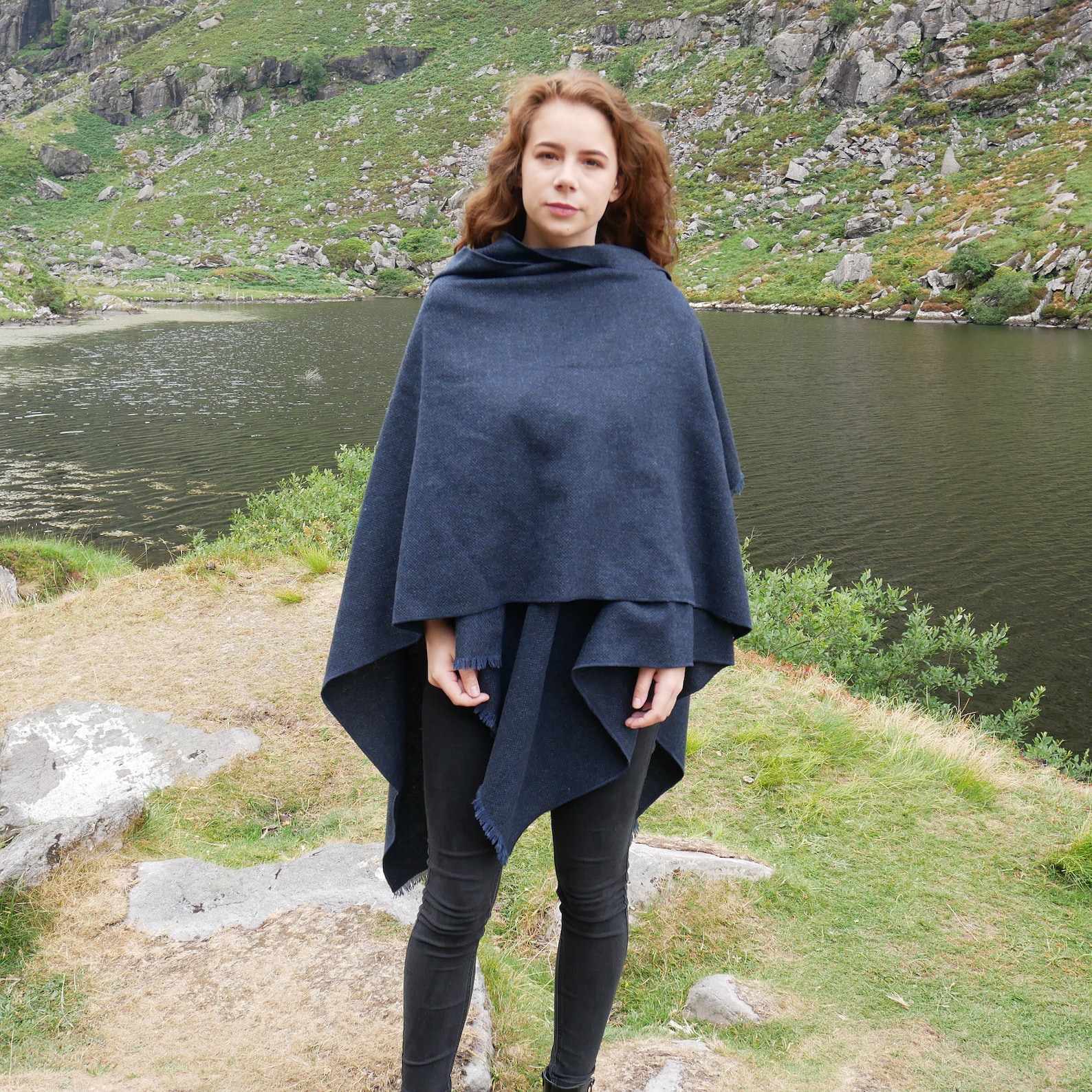 Irish Woven Wool Hooded Ruana, Cape, Rectangle Cloak, Wrap - 100% Pure ...