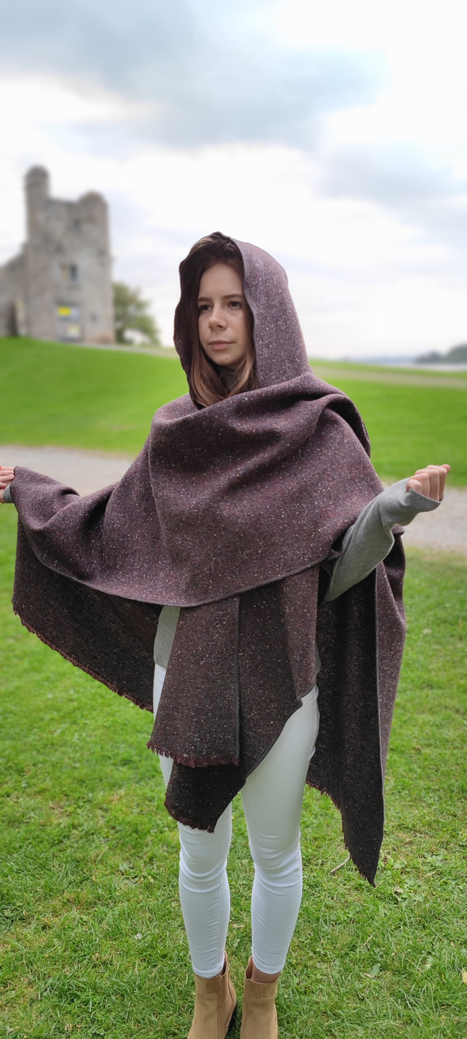 Irish Donegal Tweed Wool Hooded Ruana, Cape, Rectangle Cloak ...
