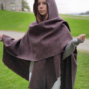 Irish Donegal Tweed Wool Hooded Ruana, Cape, Rectangle Cloak ...