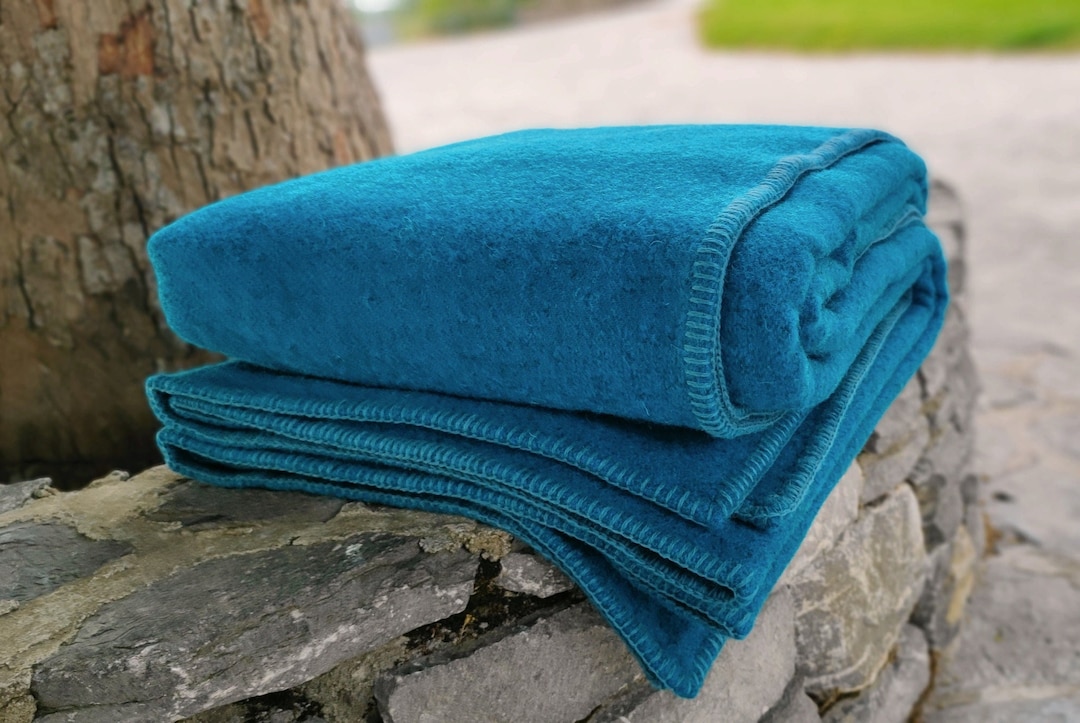 Queen Size Wool Blanket - Atlantic Teal - 90″ X 100″ (229 X 254 Cm ...