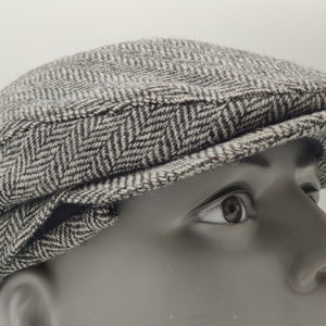 Irish Tweed Flat Cap - Black & White Herringbone - 100% Pure New Wool ...