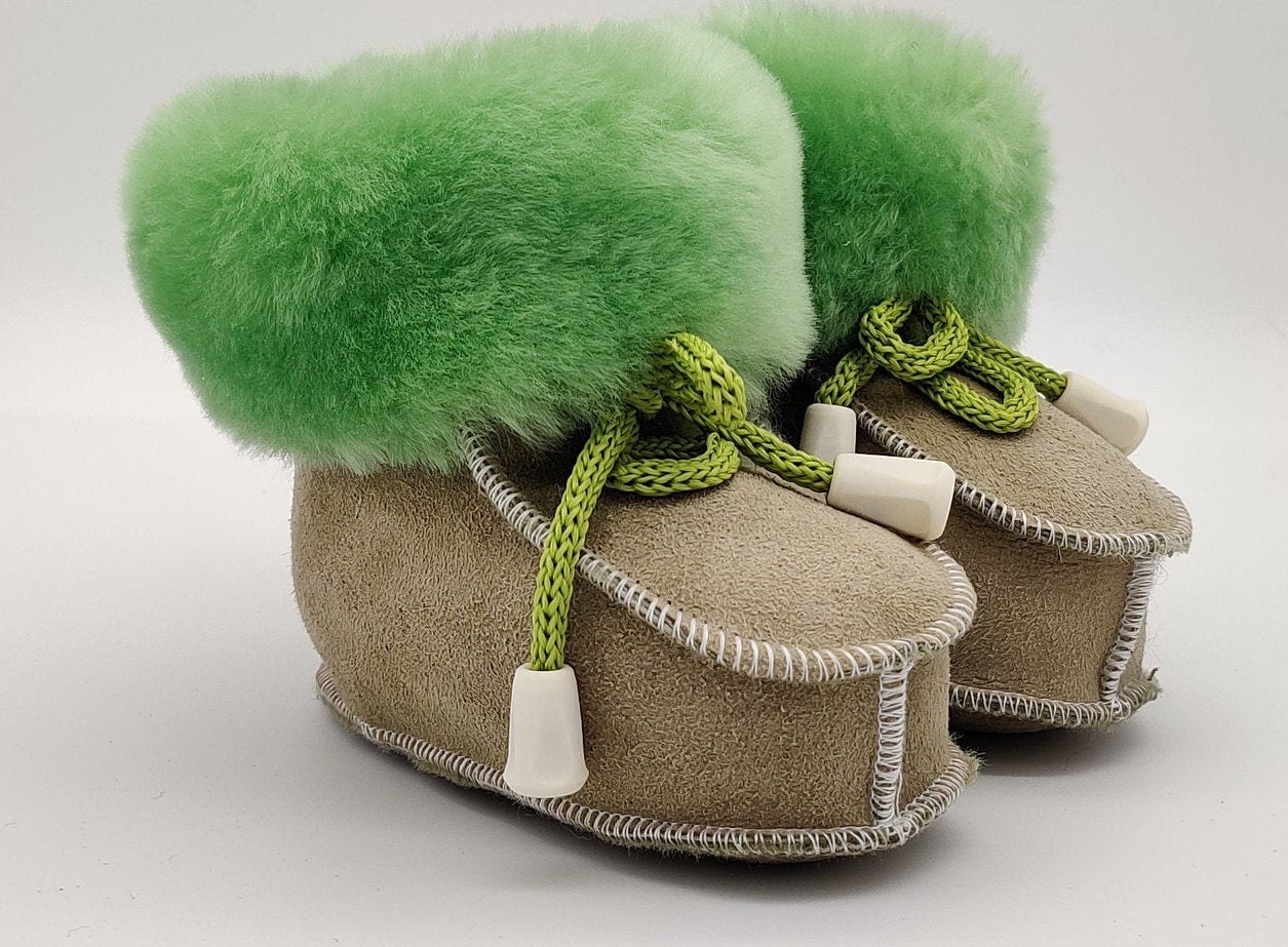 Baby booties - 100% sheepskin - super cute and adorable - HANDMADE IN ...