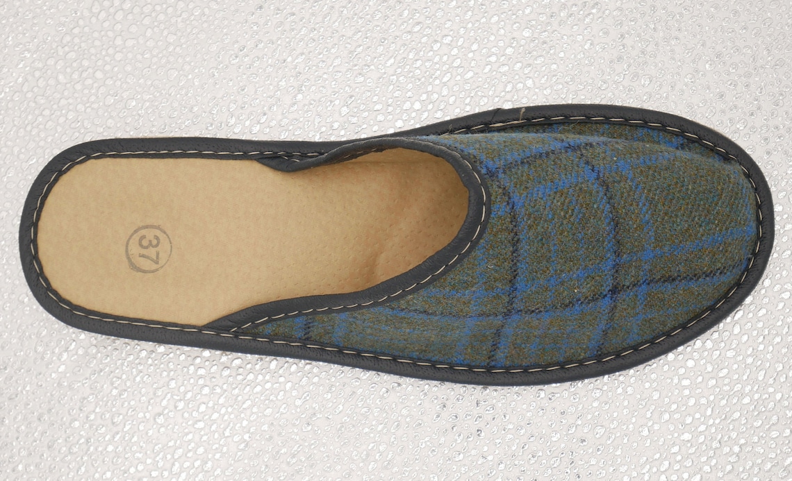 Womens Irish Tweed & Leather Slippers Green/blue/black - Etsy