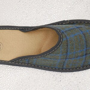 Womens Irish Tweed & Leather Slippers - Green/blue/black Tartan / Plaid ...