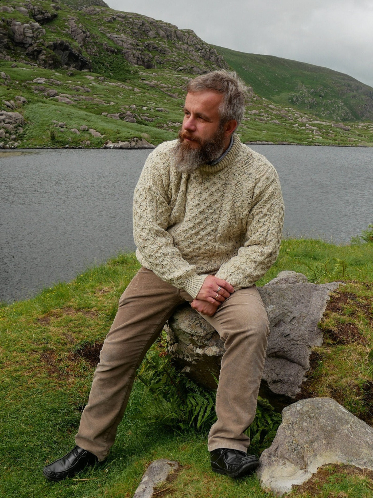 Traditional Aran Sweater – 100% Pure New Wool – Cream Donegal Fleck ...