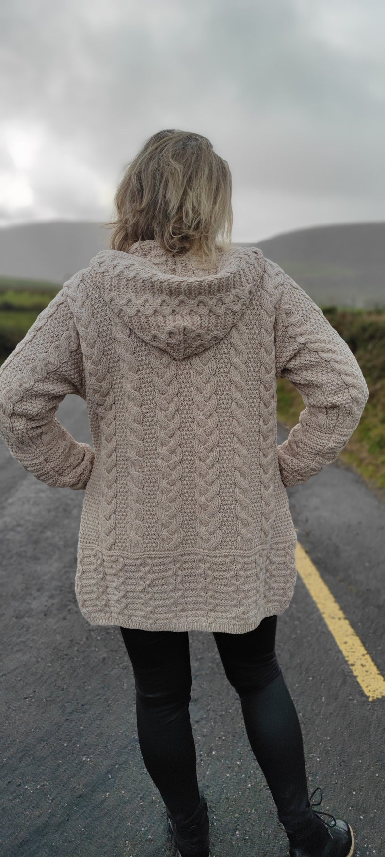 Irish Aran Long Hooded Cardigan With Pockets Cream/oatmeal - Etsy