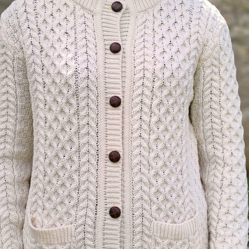Irish Aran Wool Cardigan Lumber Jacket Cream Nep / With - Etsy