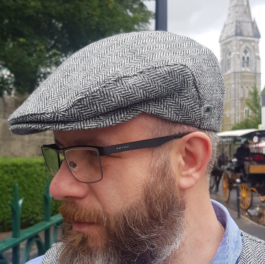 Traditional Irish Tweed Flat Cap - Paddy Cap - Newsboy Cap - Black ...