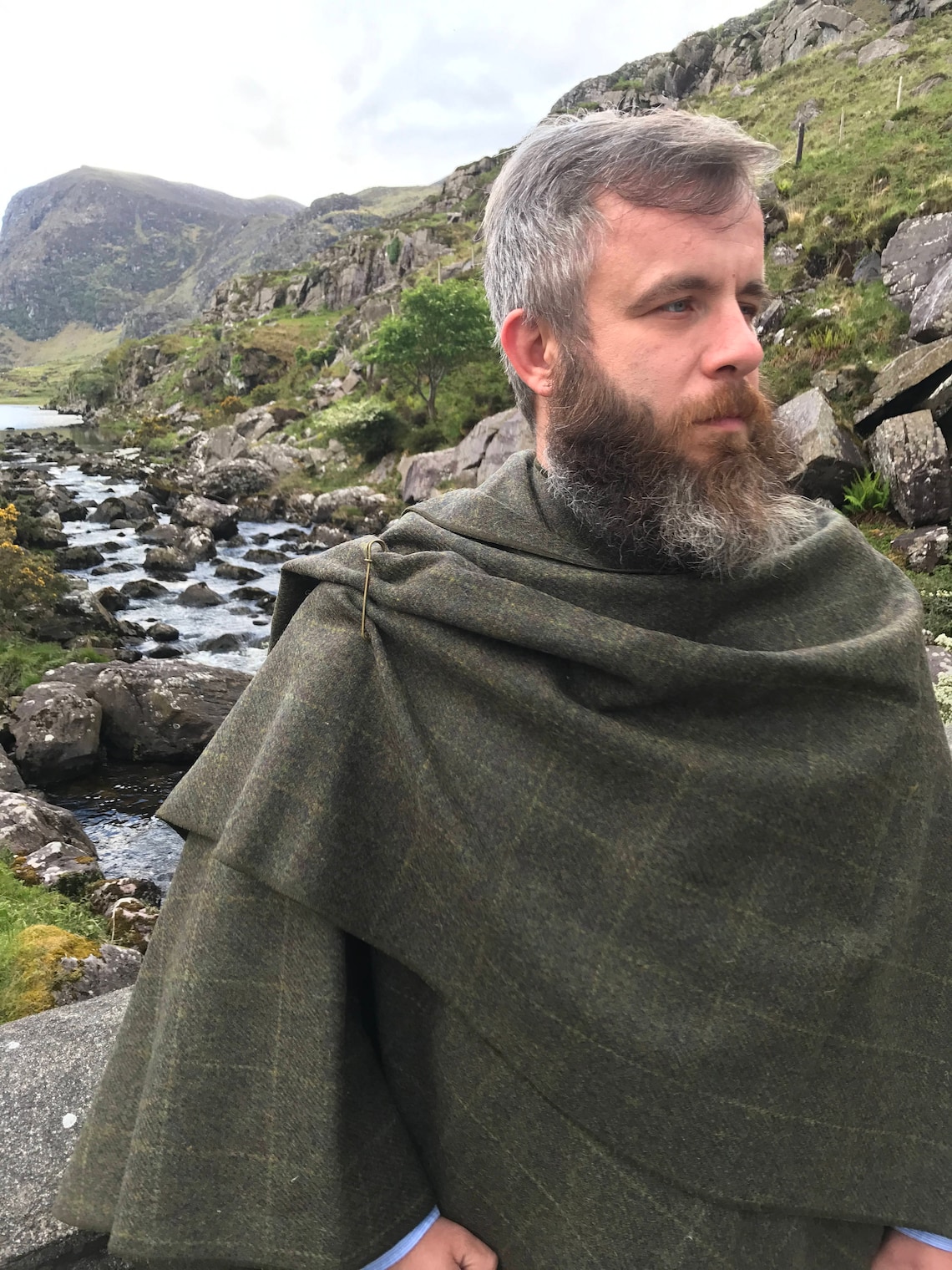 Irish Donegal Tweed Wool Ruana Cape Green With Yellow | Etsy