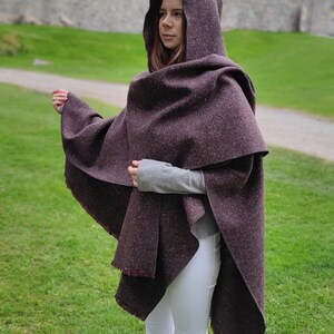 Irish Donegal Tweed Wool Hooded Ruana, Cape, Rectangle Cloak ...