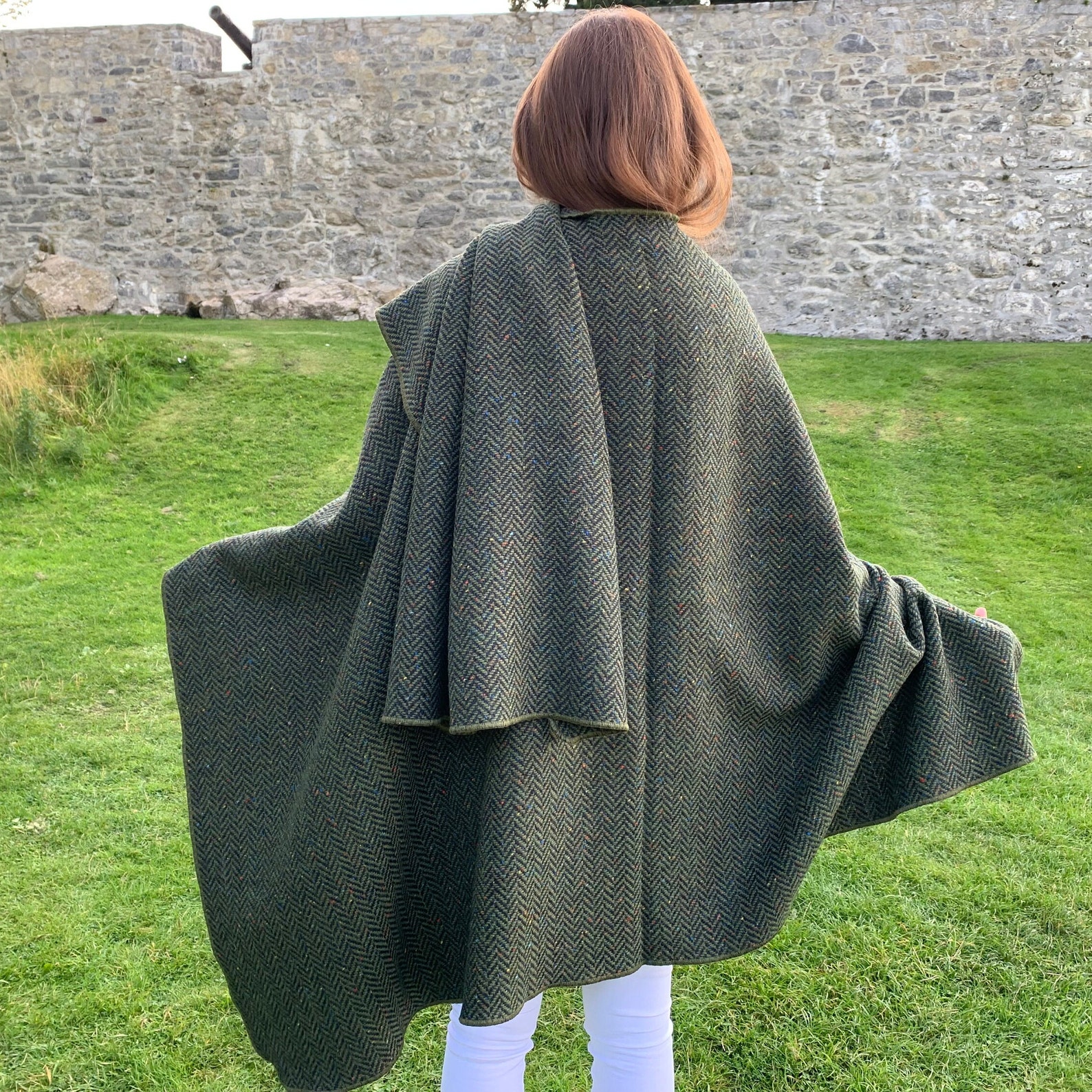 Irish Donegal Tweed Wool Ruana, Wrap, Cape, Cloak, Arisaid Speckled ...