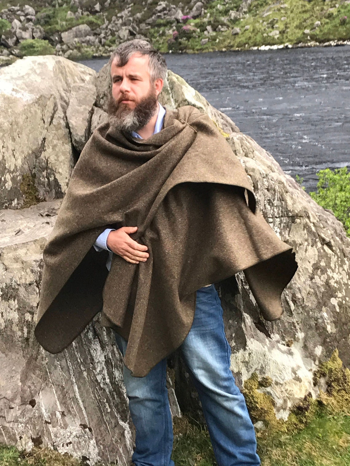 Irish Donegal Tweed Wool Ruana, Wrap, Cape, Cloak - Speckled Brown ...