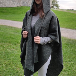 Irish Donegal Tweed Wool Hooded Ruana, Cape, Rectangle Cloak ...