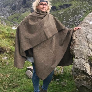 Irish Donegal Tweed Wool Ruana, Wrap, Cape, Cloak - Speckled Brown ...
