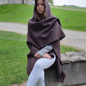 Irish Donegal Tweed Wool Hooded Ruana, Cape, Rectangle Cloak ...