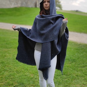 Irish Donegal Tweed Wool Hooded Ruana, Cape, Rectangle Cloak - Speckled ...