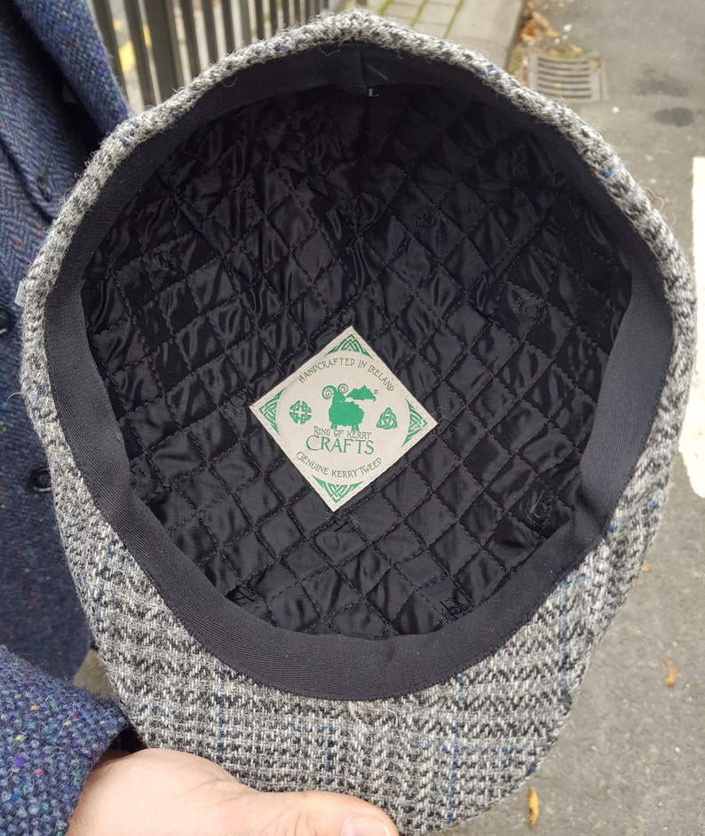 Traditional Irish Tweed Flat Cap -paddy Cap- Grey/blue Tartan /plaid ...