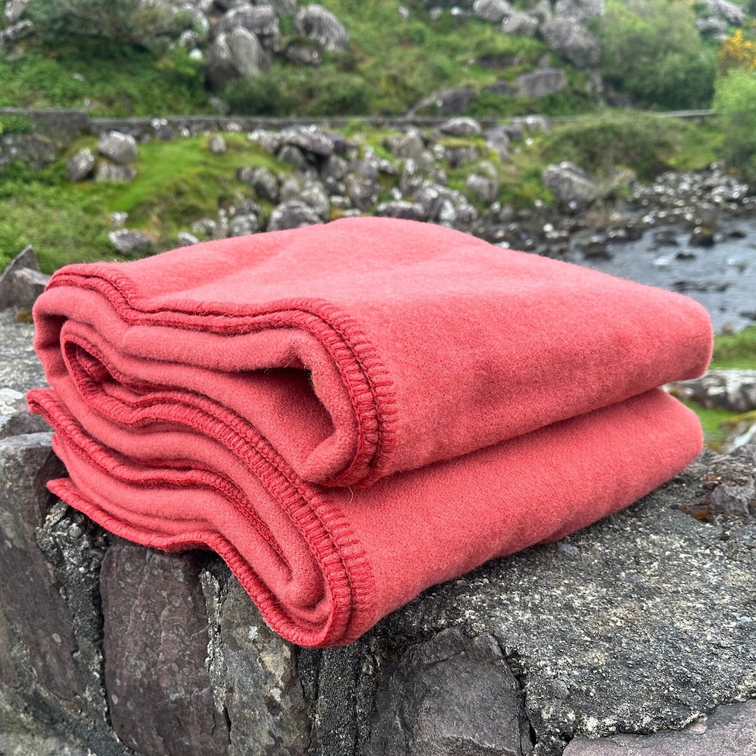 Luxurious Heavy Solid Coral 100% Pure New Irish Wool Blanket – Mulesing ...