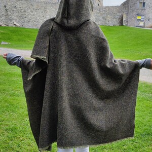Irish Donegal Tweed Wool Hooded Ruana, Cape, Rectangle Cloak - Speckled ...