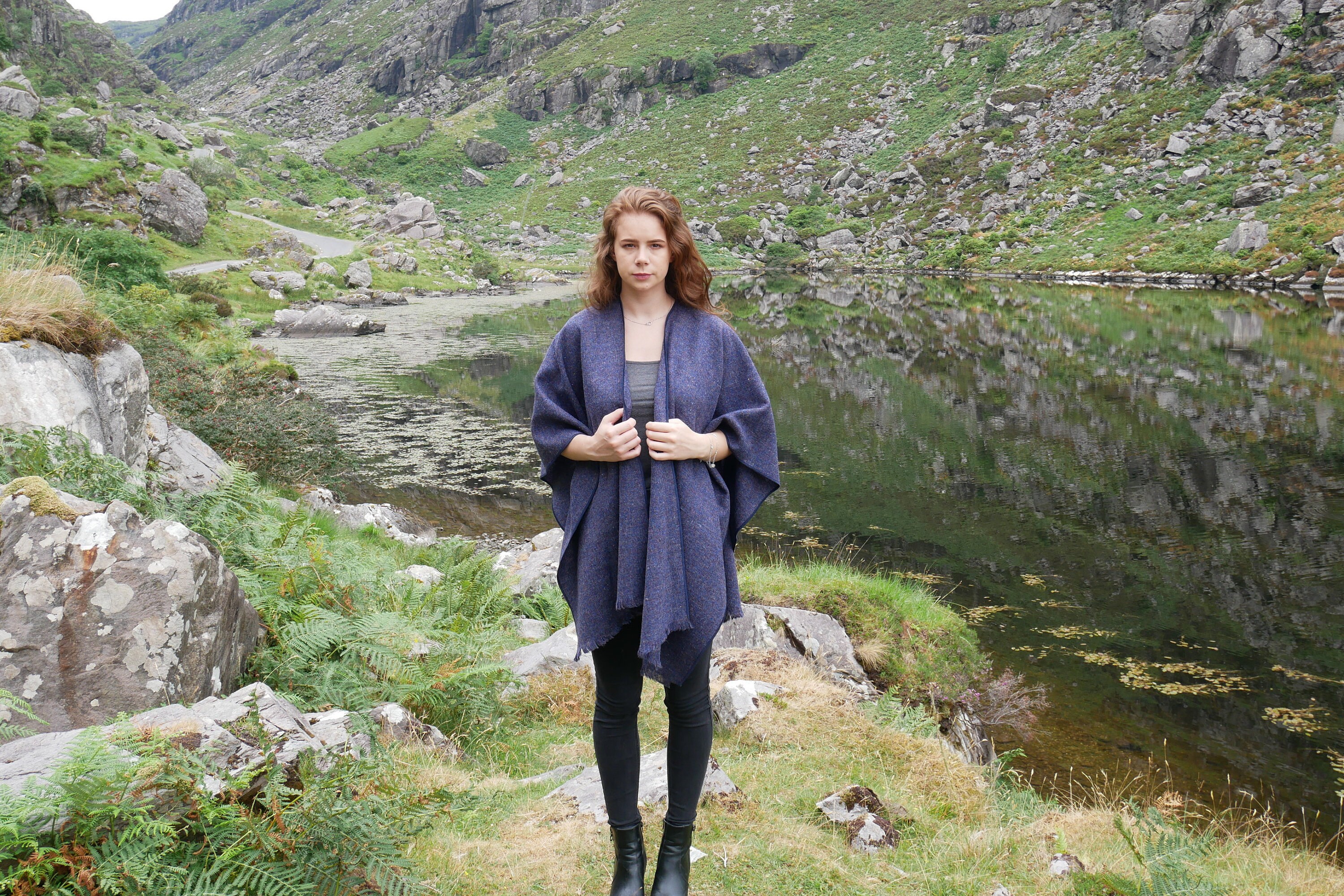 Irish tweed wool ruana, , arisaid - purple blue - 100% wool - ready for ...