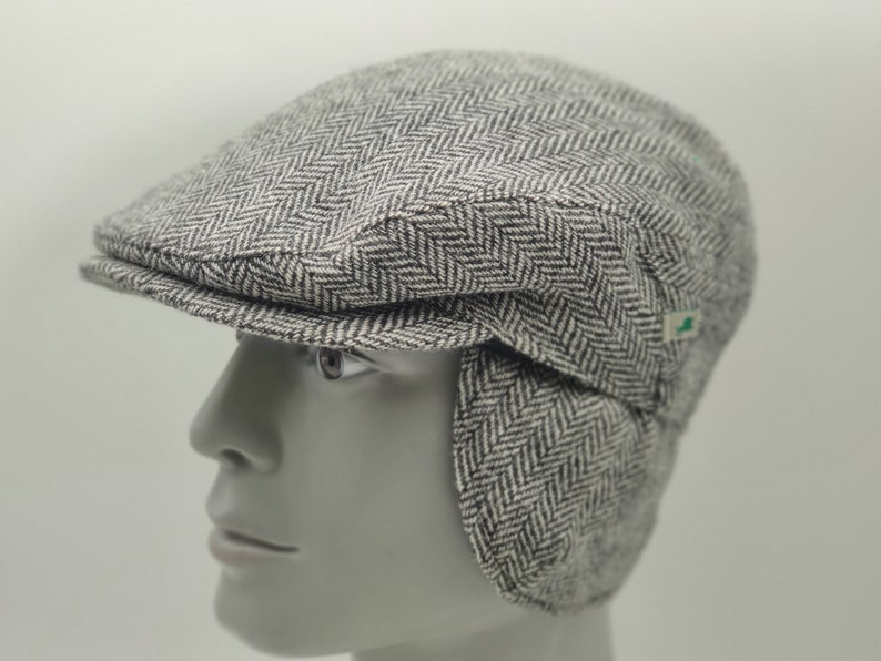 Irish Tweed Flat Cap - Black & White Herringbone - 100% Pure New Wool ...