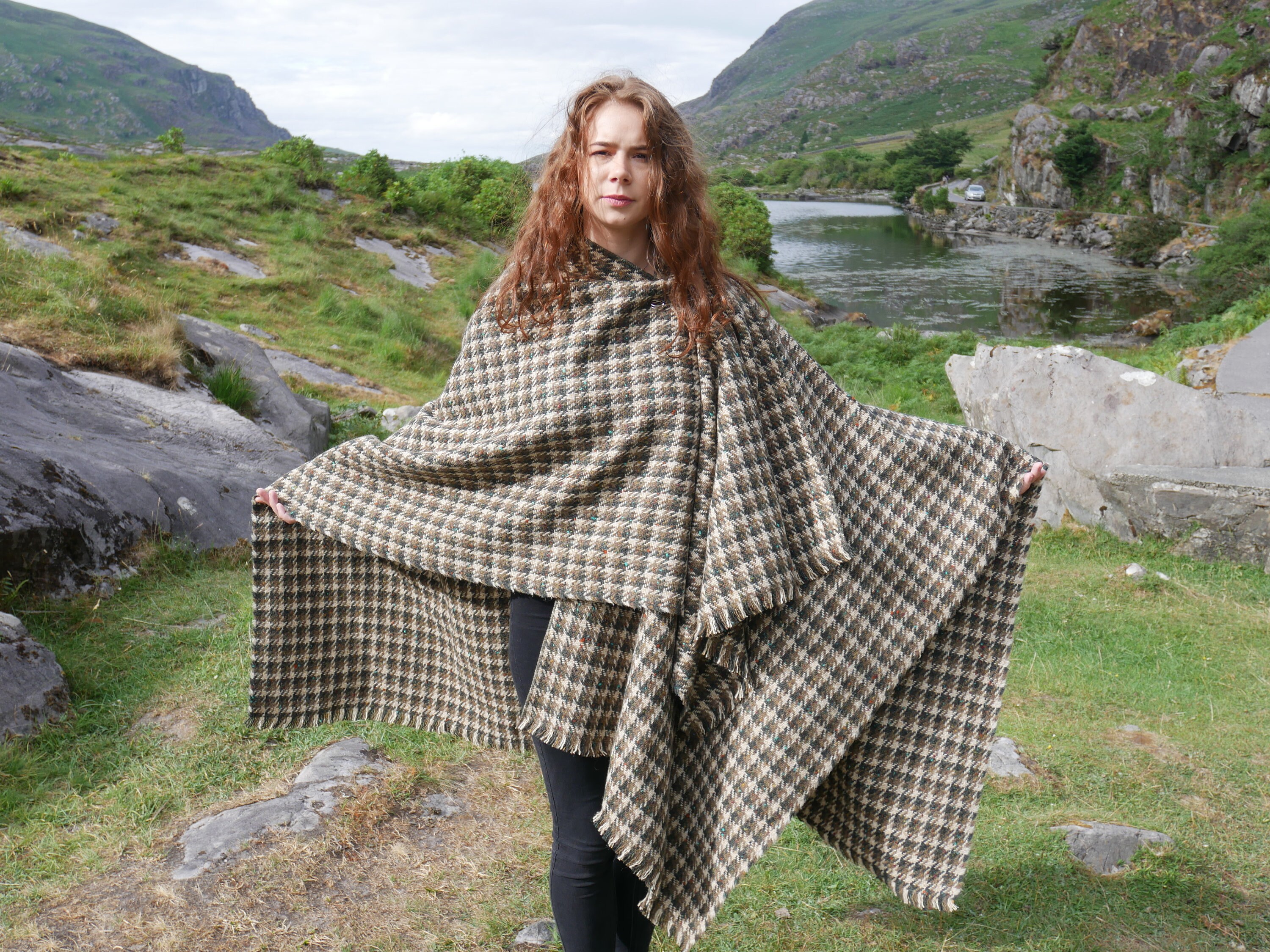 Irish tweed ruana, wrap, cape, plaid, cloak - speckled houndstooth ...