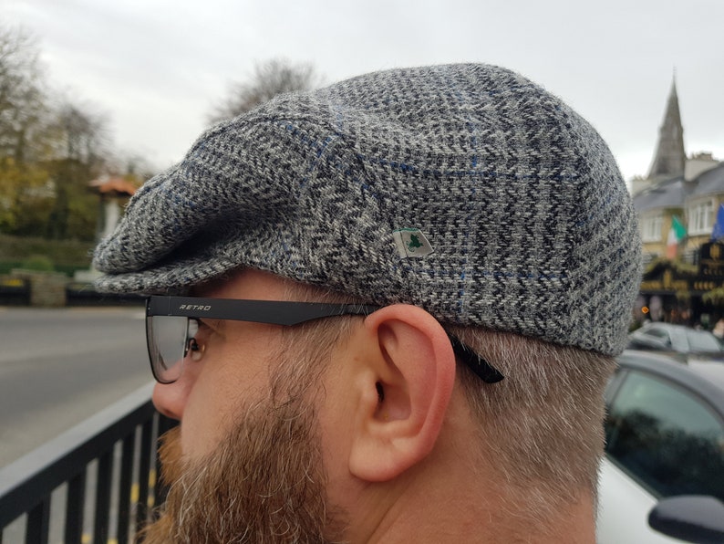 Traditional Irish Tweed Flat Cap -paddy Cap- Grey/blue Tartan /plaid ...