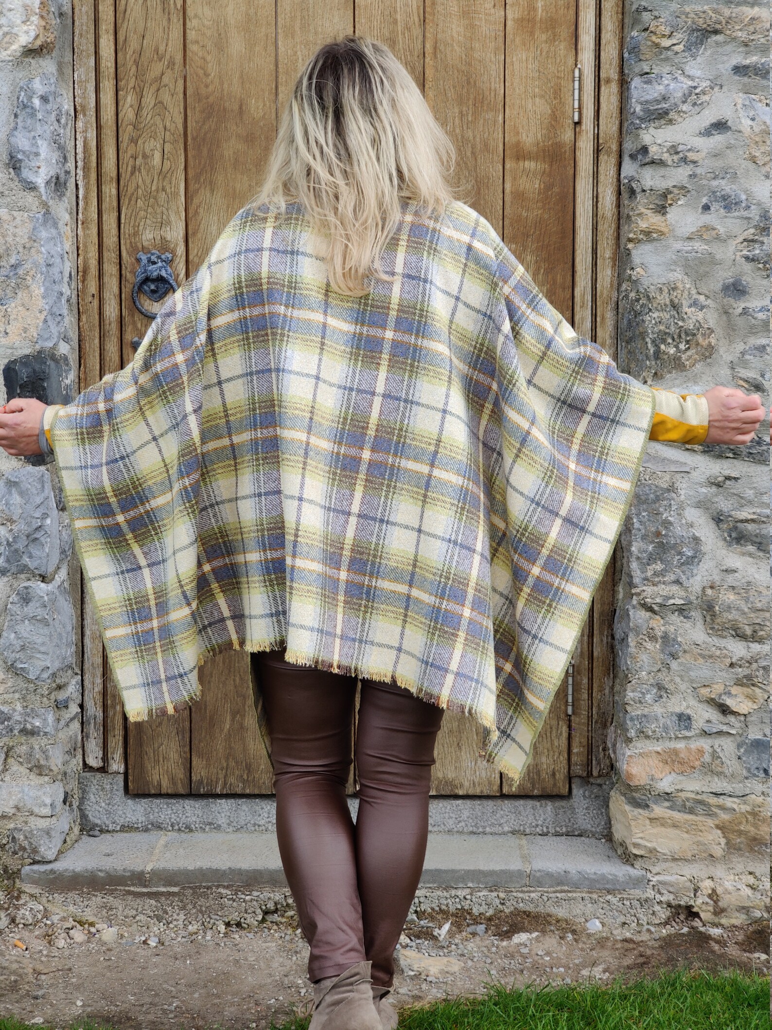 Burette Silk Summer/spring Ruana Wrap Yellow Teal Grey Brown - Etsy