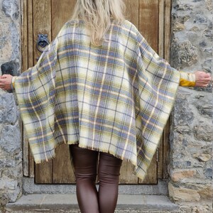 Burette Silk Summer/spring Ruana Wrap Yellow Teal Grey Brown Plaid ...